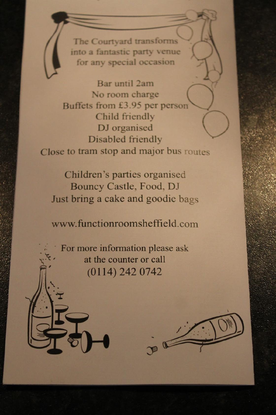 Menu at Courtyard Cafe & Bar, Sheffield