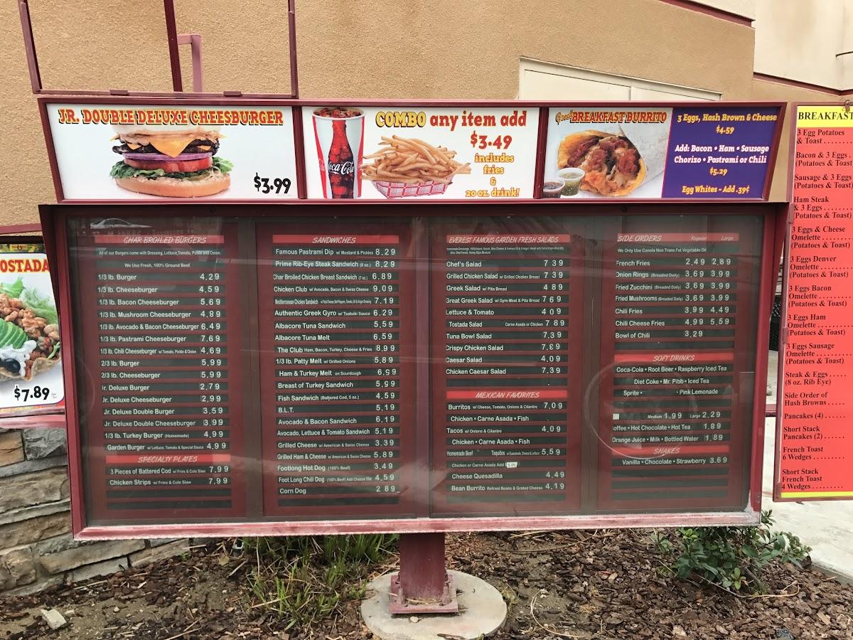 Menu at Everest Burgers restaurant, Santa Clarita