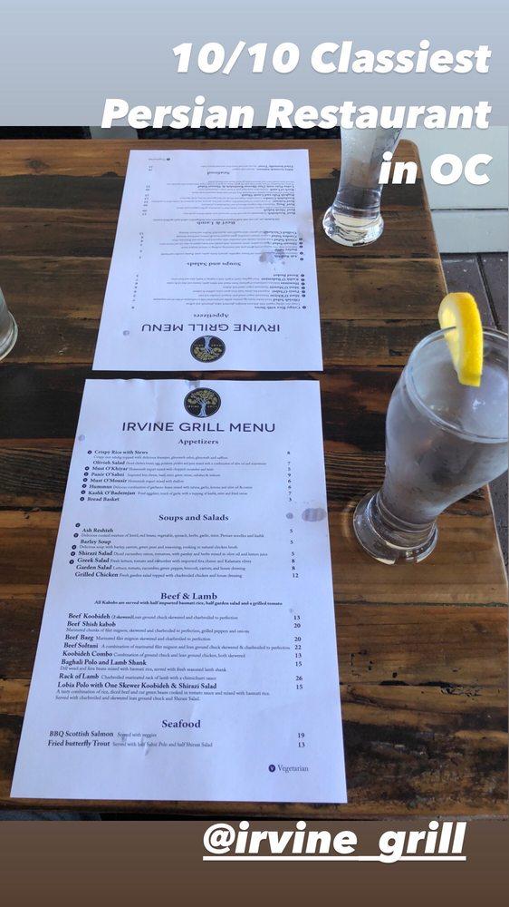 Menu at Irvine Grill restaurant, Irvine