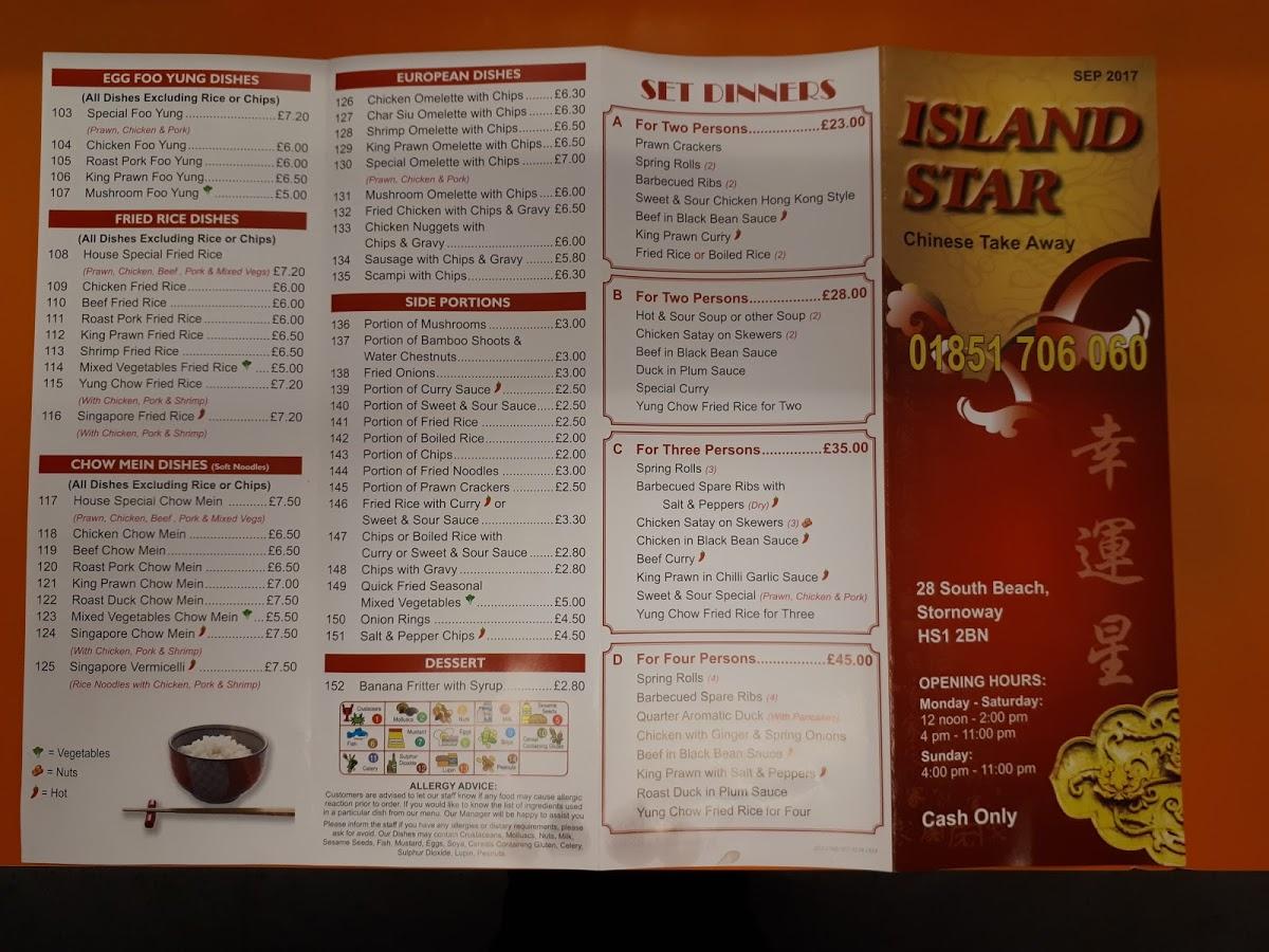 Menu at Island Star fast food, Stornoway, 28 South Beach