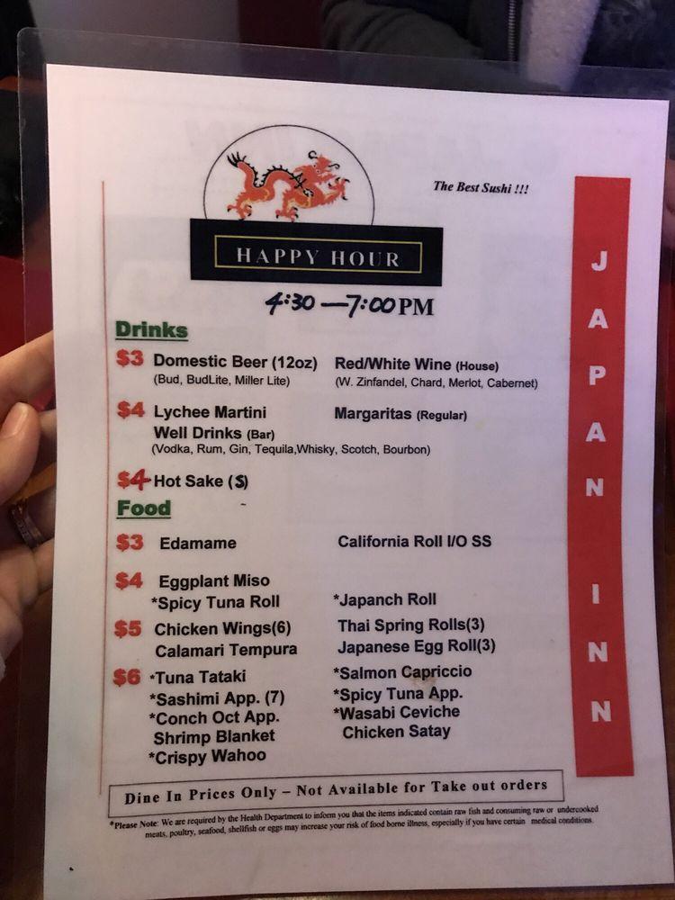 Menu at Japan Inn restaurant, Plantation