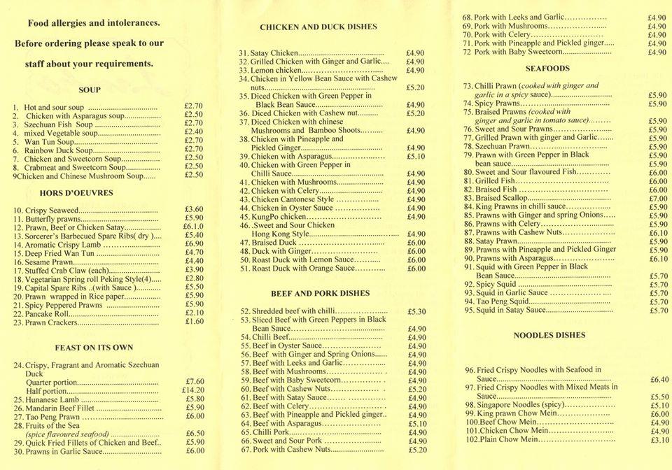 Menu at Linh’s Chinese Restaurant, Isleham