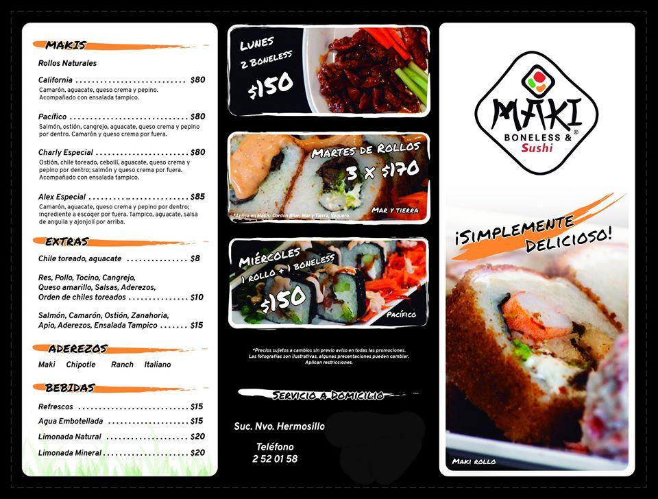 Carta del restaurante Maki sushi & Boneless, Hermosillo