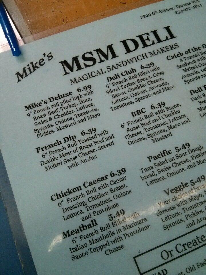 Menu at MSM Deli restaurant, Tacoma