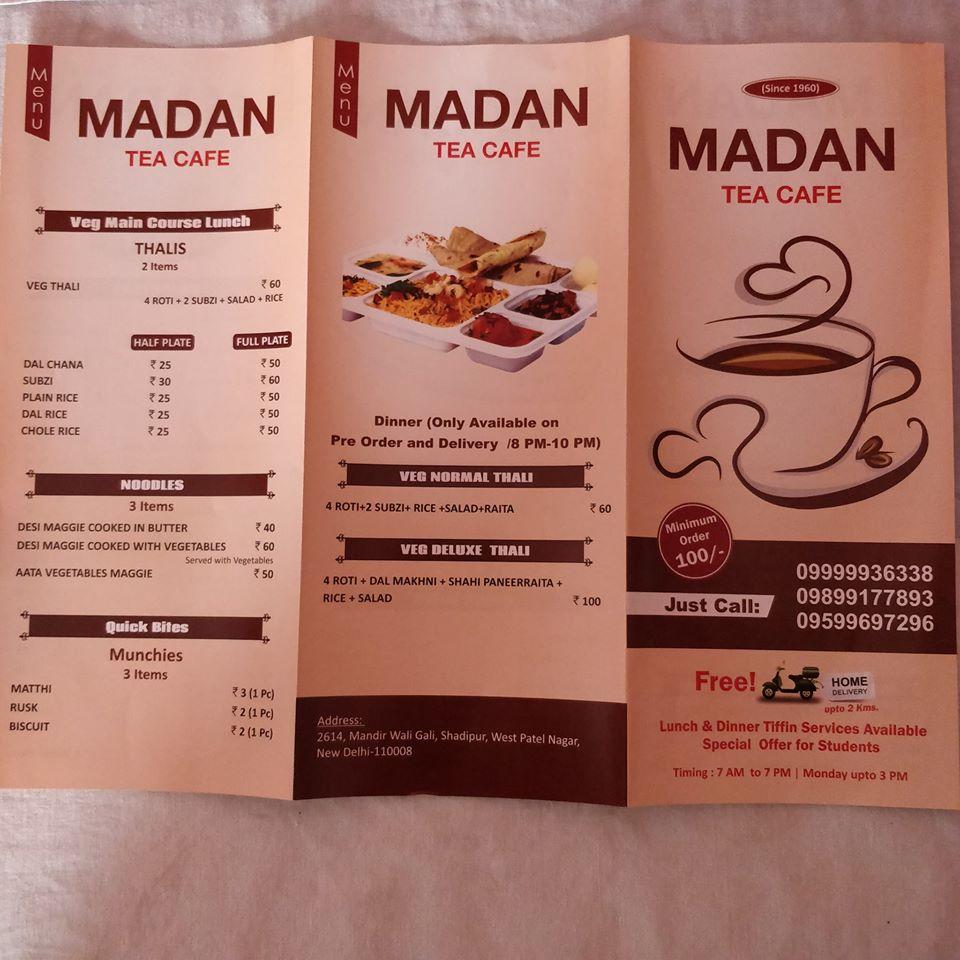 Menu at Madan Tea Cafe and Tiffin Service, India