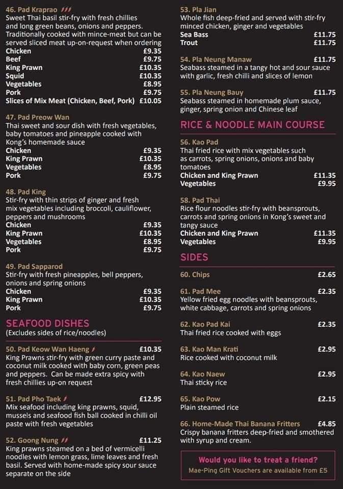 Menu at Mae Ping Thai Dining restaurant, Perth