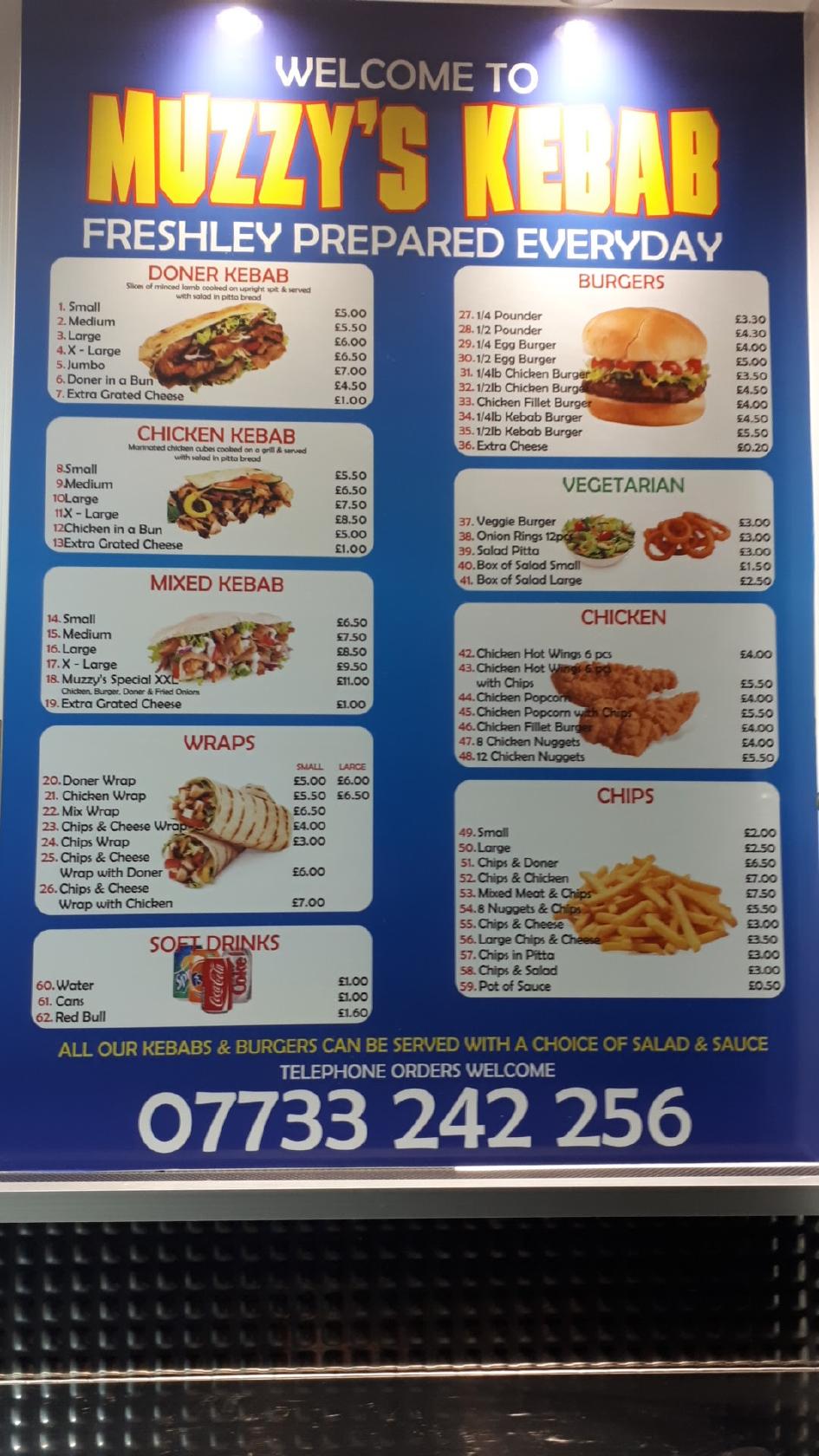 Menu at Muzzy's Kebab fast food, Wokingham