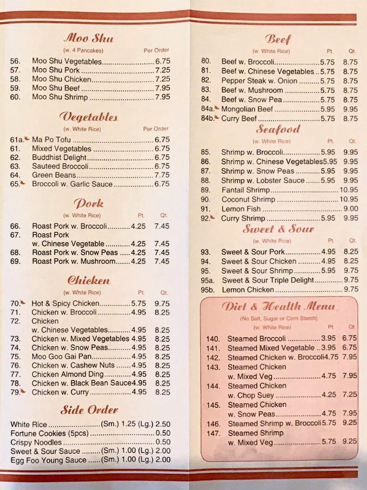 Menu at New China restaurant, Grand Rapids