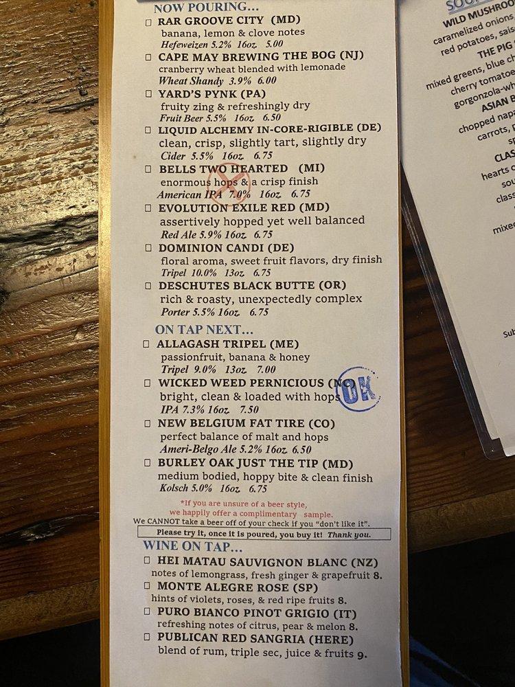 Menu at Pig & Publican, Lewes