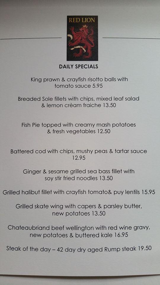 Menu at Red Lion Chelmondiston pub & bar, Ipswich, Main Rd