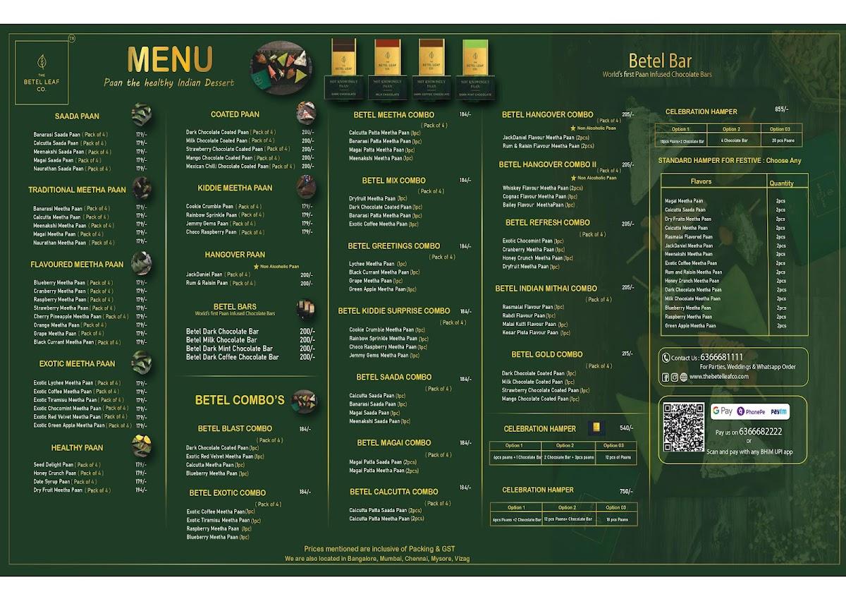 Menu at The Betel leaf Co Vizag, Visakhapatnam