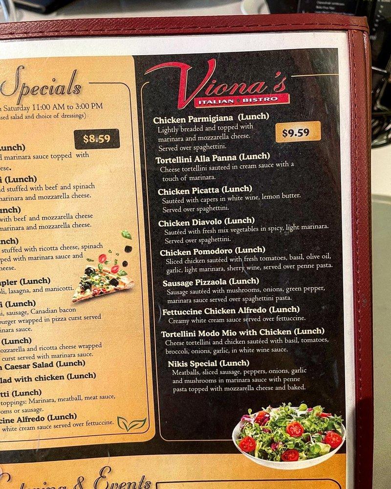 Menu at Viona’s Italian Bistro restaurant, Overland Park