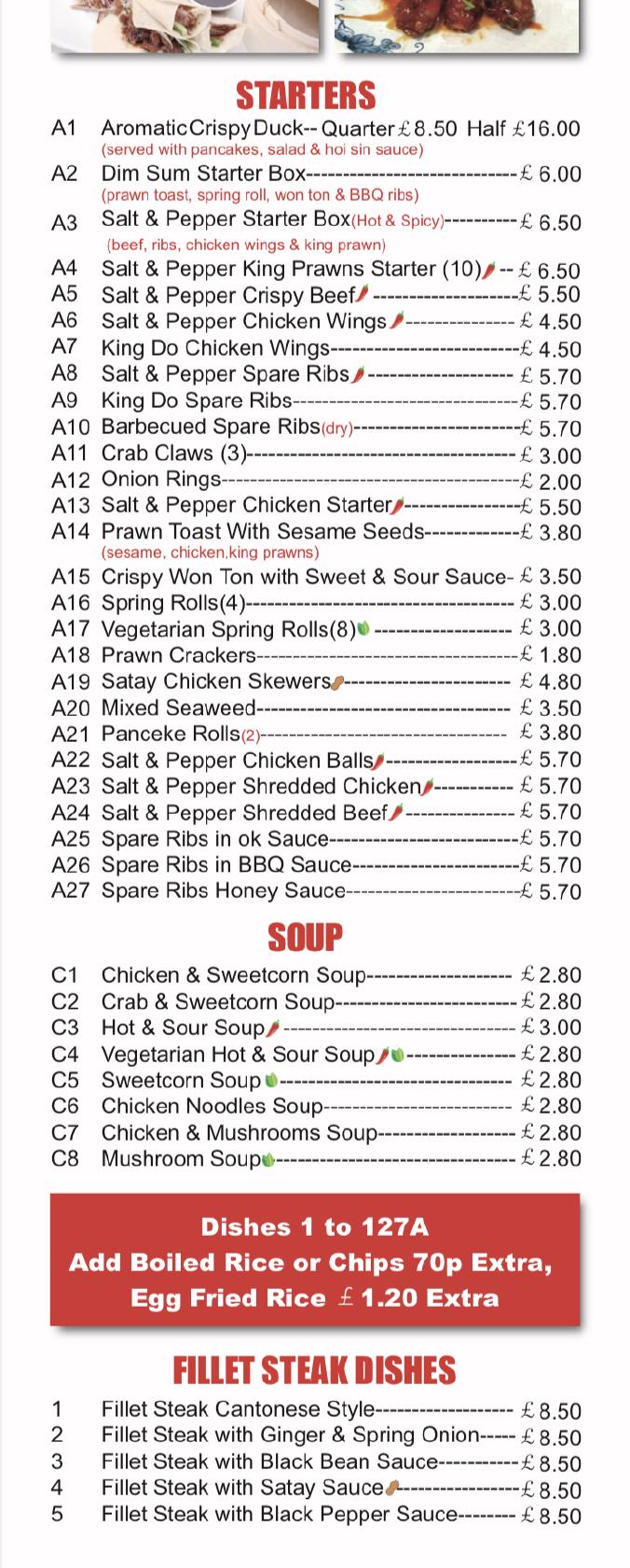 Menu at Yan's Express fast food, York