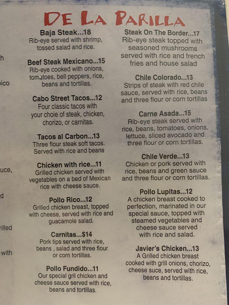 Menu at Baja California Cantina and Grill restaurant, Hoover