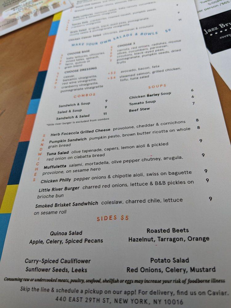 Menu at Little River cafe, New York City