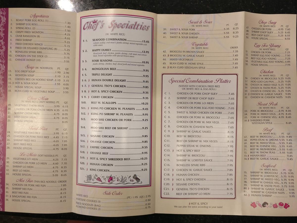 Menu at Lucky Chen restaurant, Salem