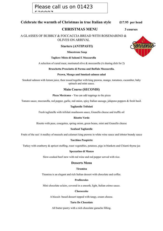 Menu at Corrina community cafe, Harrogate