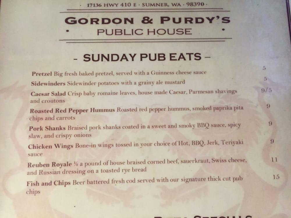 Menu at Purdy's pub & bar, Sumner, 64th St E