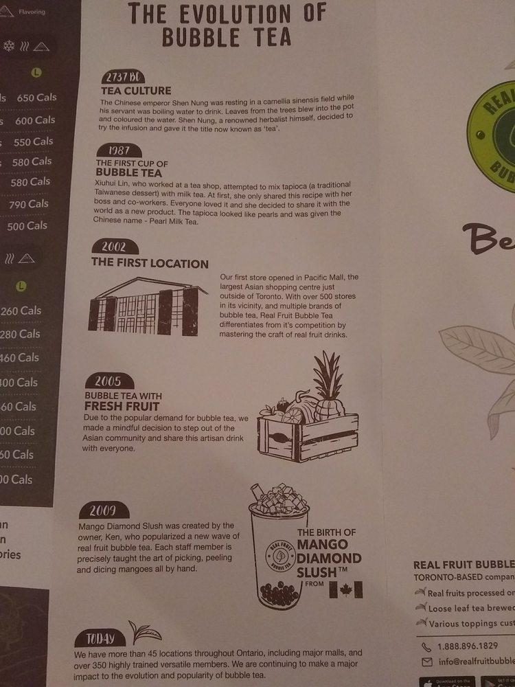 Carta del pub y bar Real Fruit Bubble Tea, Ottawa, 100 Bayshore Drive