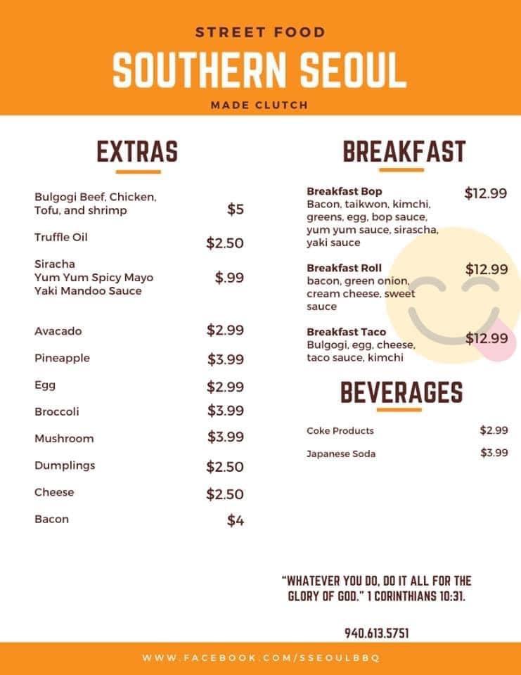 Menu at Sakura Seoul Food restaurant, Wichita Falls, Plaza Pkwy