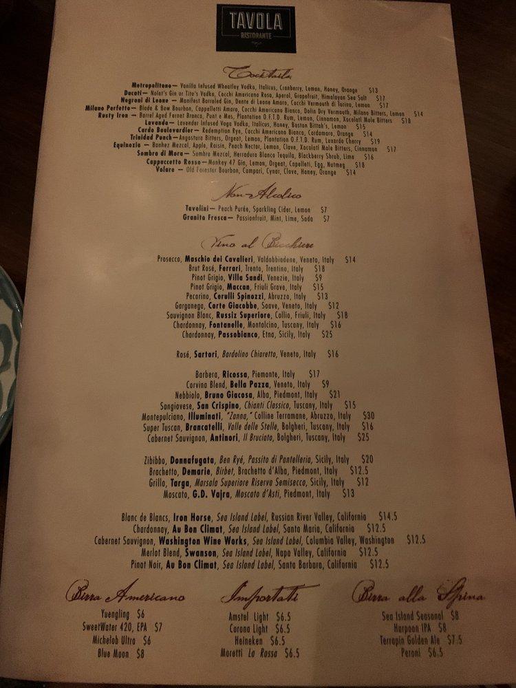 Menu at Tavola pizzeria, Saint Simons Island