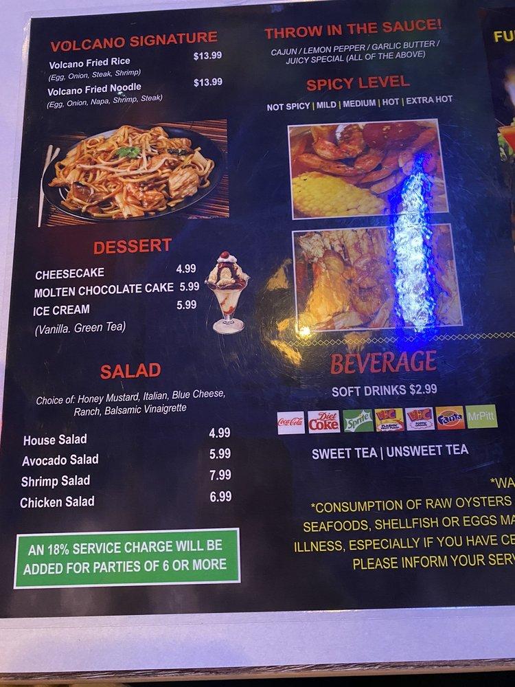 Menu at Volcano Crab & Bar, Chattanooga