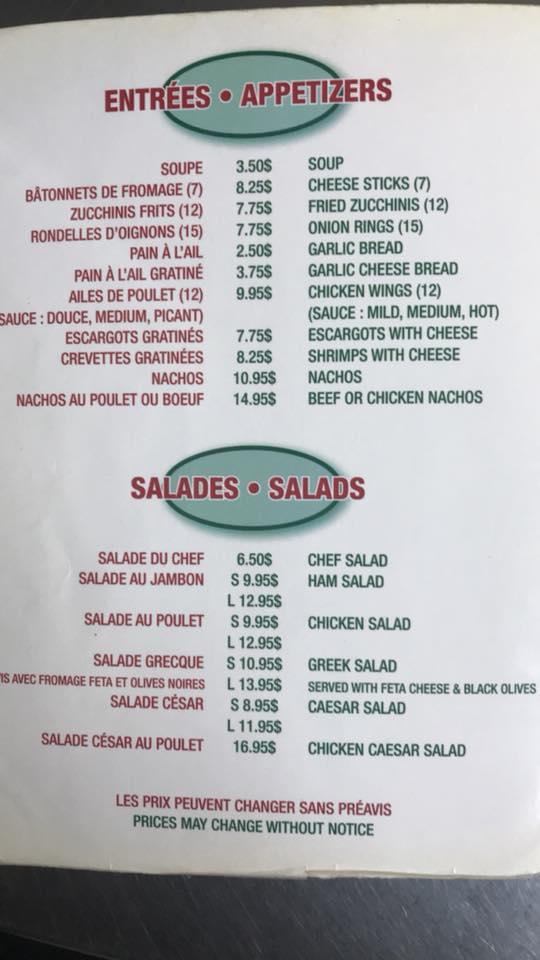 Menu au Buckingham Pizza pizzeria, Gatineau