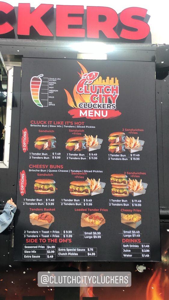 Menu at Clutch City Cluckers (Food Truck) restaurant, Houston, Val Verde St