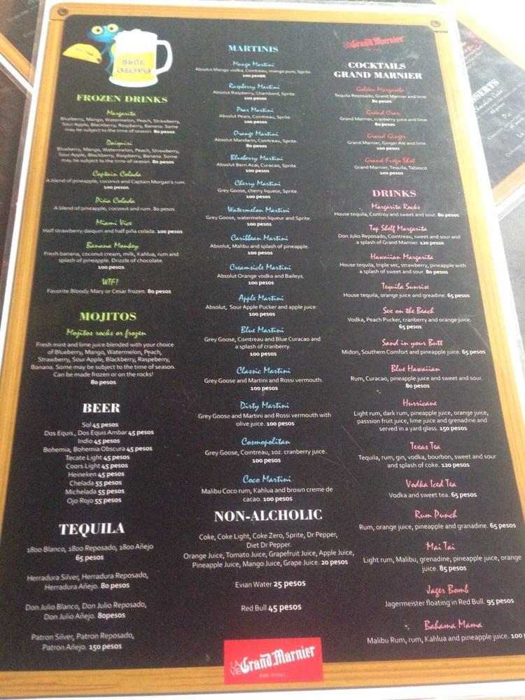 Menu at Blue Gecko restaurant, Cancún