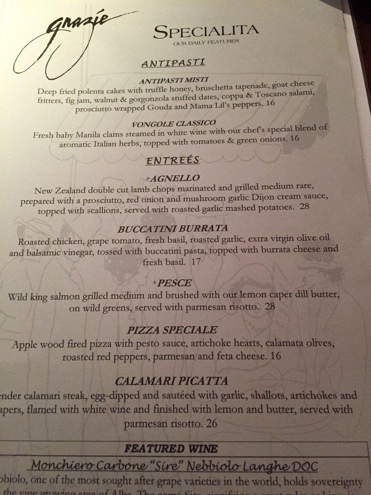 Menu at Grazie Ristorante Italiano pub & bar, Bothell