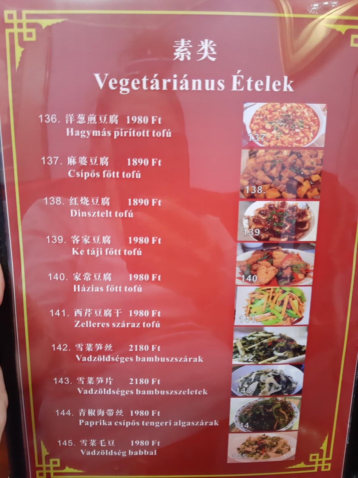Menu at Ju Xian restaurant, Budapest