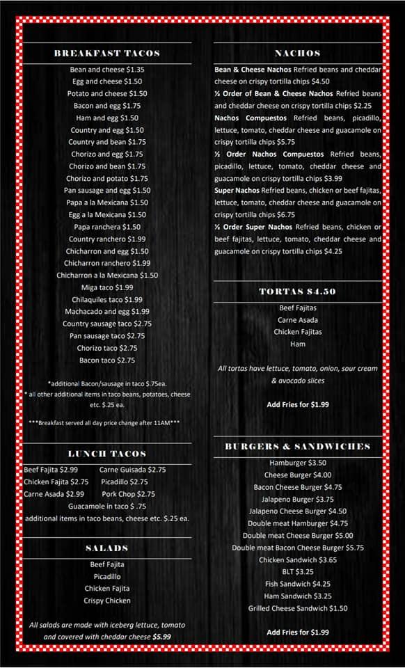 Menu at Martha's Grill restaurant, Floresville