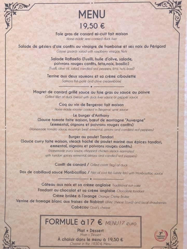 Menu at Restaurant Pizzeria Raffaello, Domme