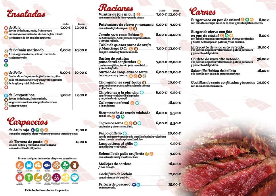 Carta de Restaurante Las Tejas, Miguelturra