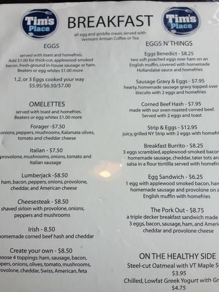 Menu at Tim's Place pizzeria, Saint Albans City