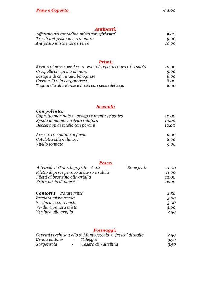 Menu at Trattoria CANTU' dal 1897 restaurant, Olginate