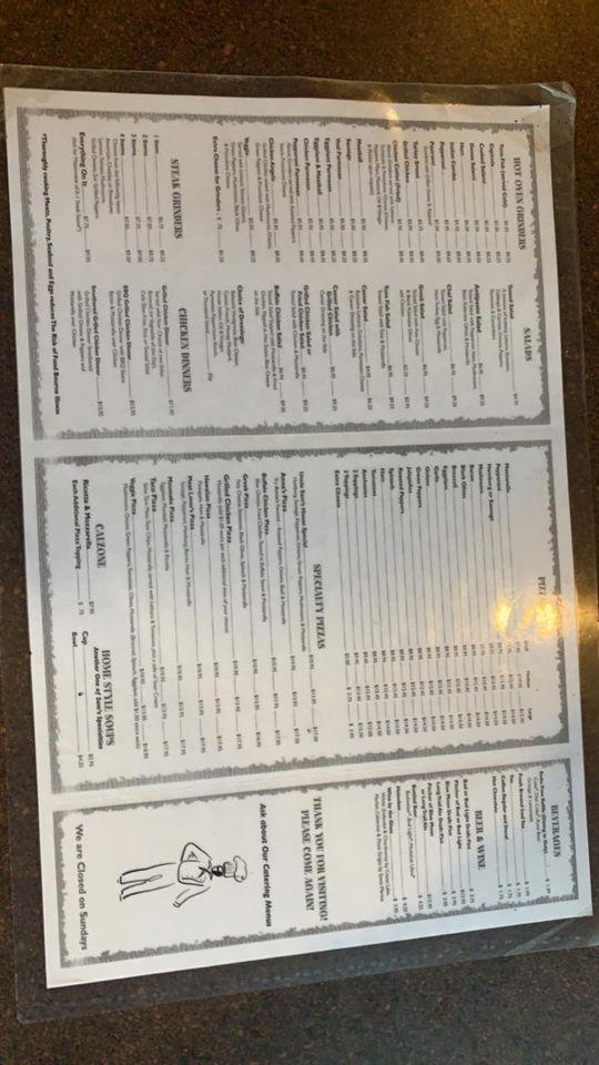 Menu at Uncle Sam's Restaurant, Bristol