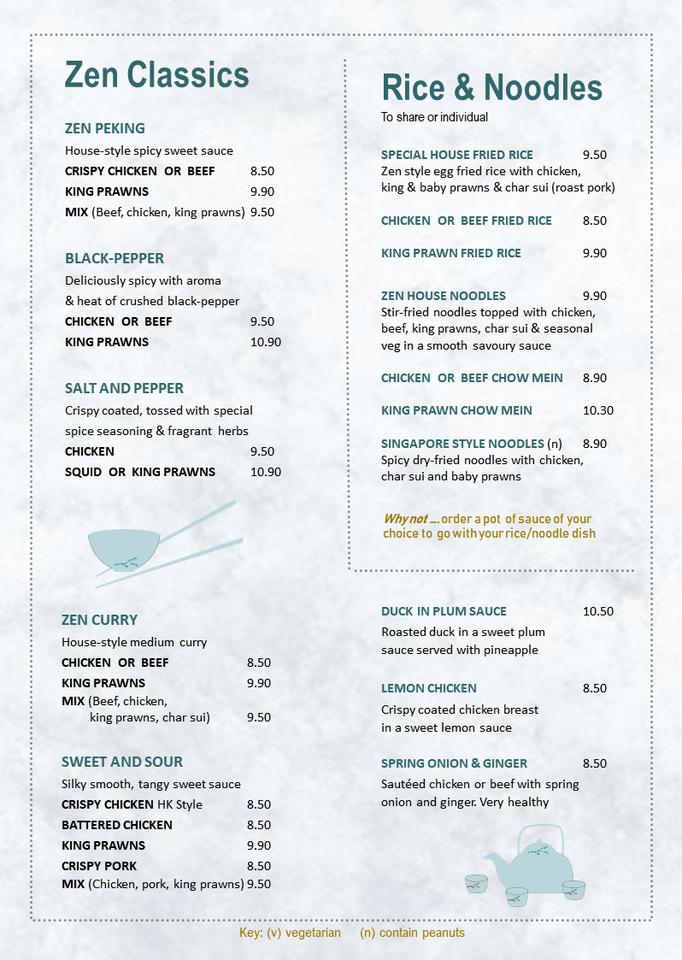 Menu at Zen Chinese Restaurant & Takeaway, Hull