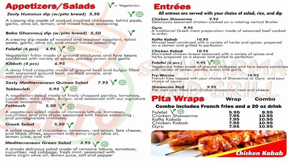 Menu at Zesty Shawarma And Grill restaurant, Menifee