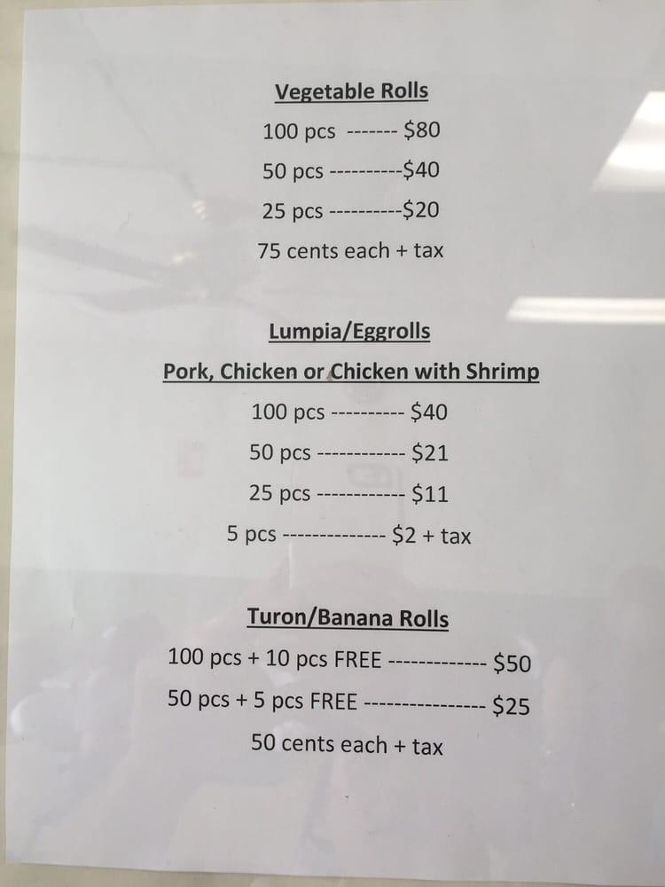 Menu at BTR Pinoy Restaurant, Long Beach