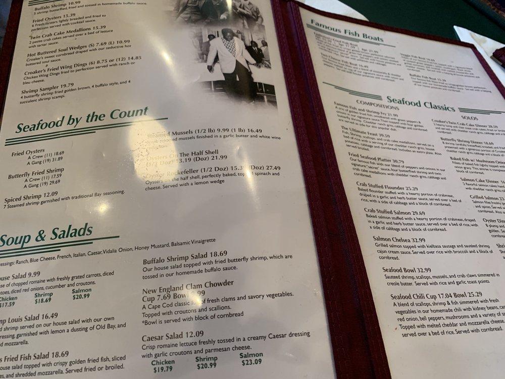 Menu at Croaker's Spot Richmond restaurant, Richmond, Hull St