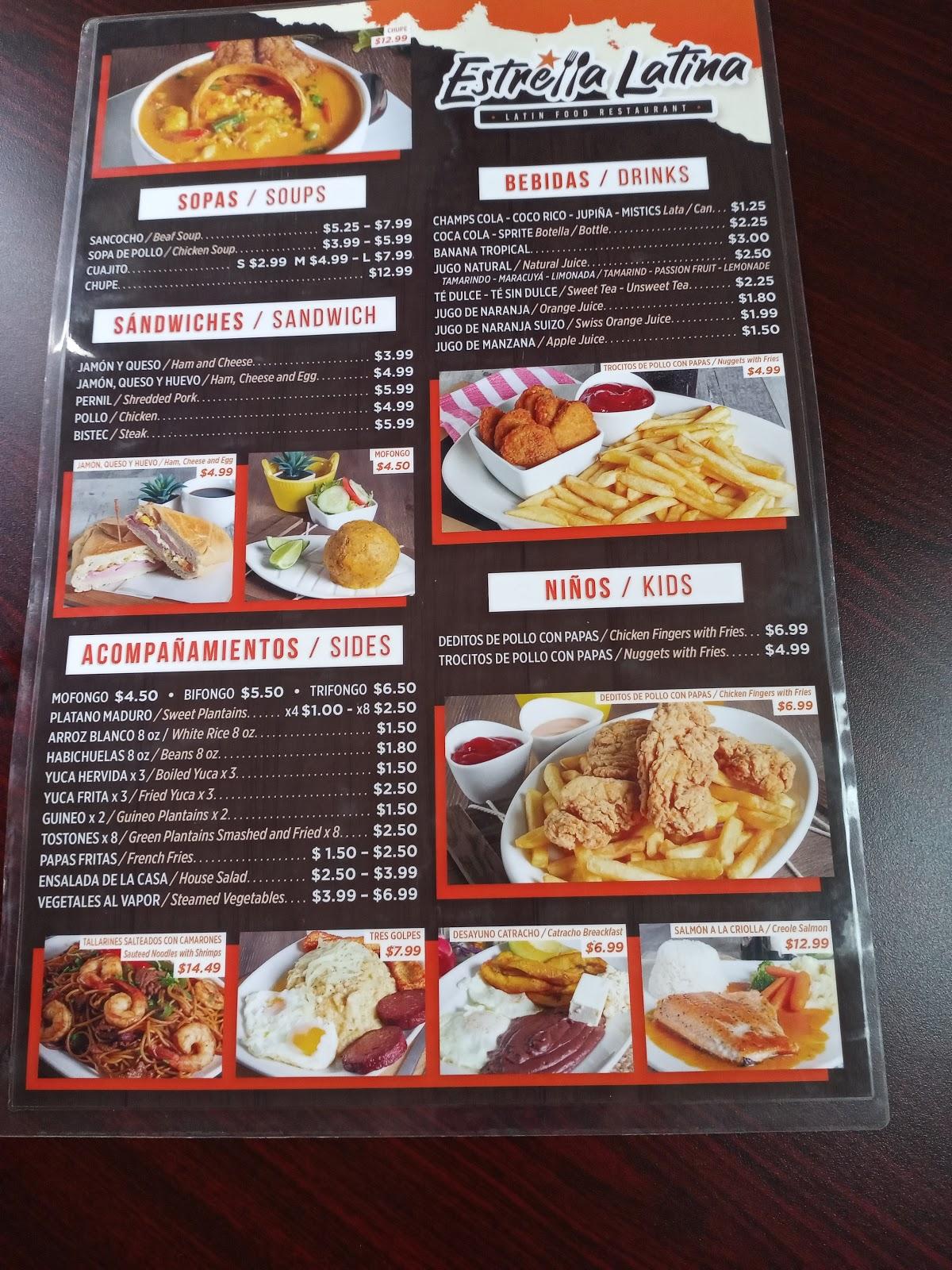 Menu at estrella latina restaurant, Orlando
