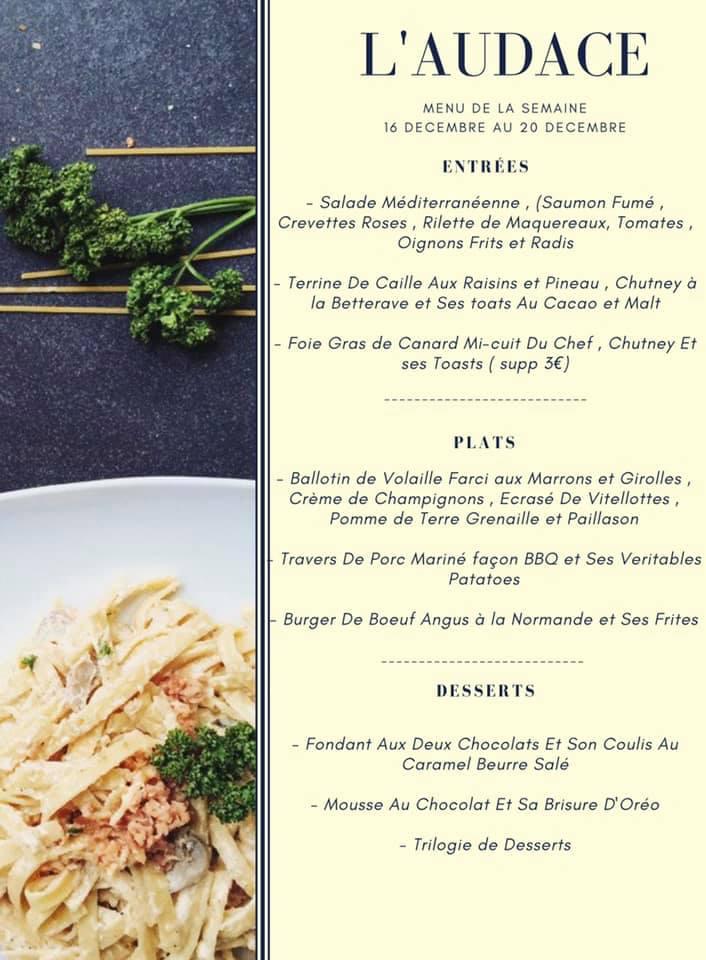 Menu au L'Audace restaurant, Le Thil-Riberpré