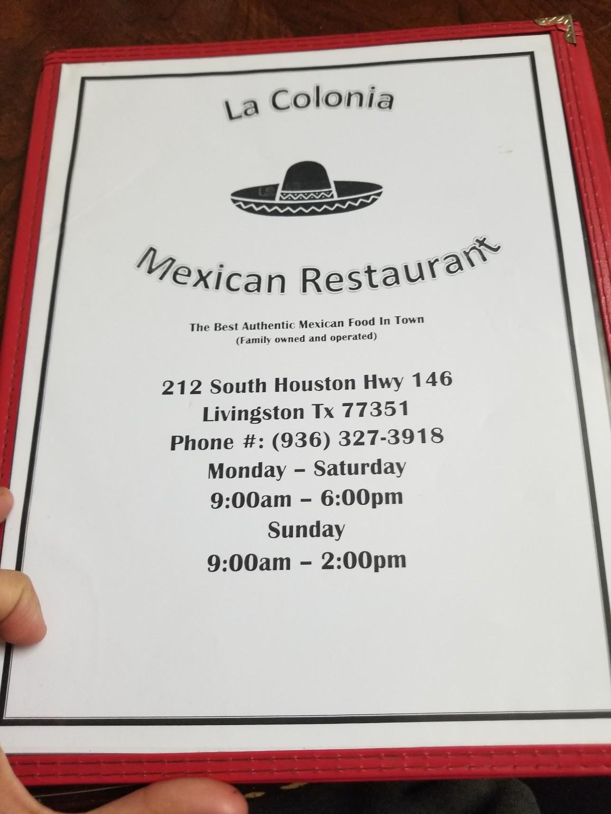 Menu at La Colonia Mexican Restaurant, Livingston