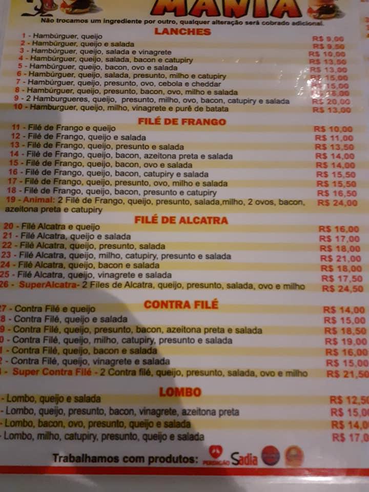 Menu at Lanchao Mania restaurant, Campinas