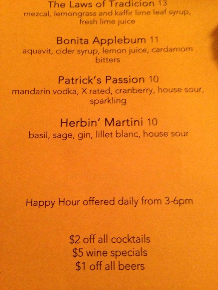Menu at Luna restaurant, Spokane