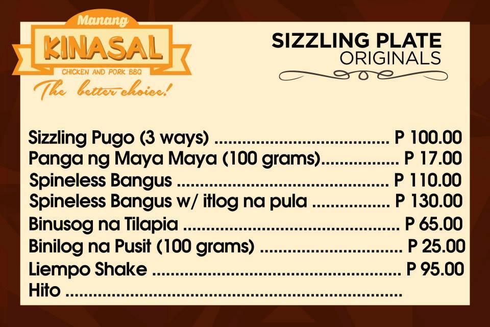 Menu at Manang Kinasal restaurant, San Fernando