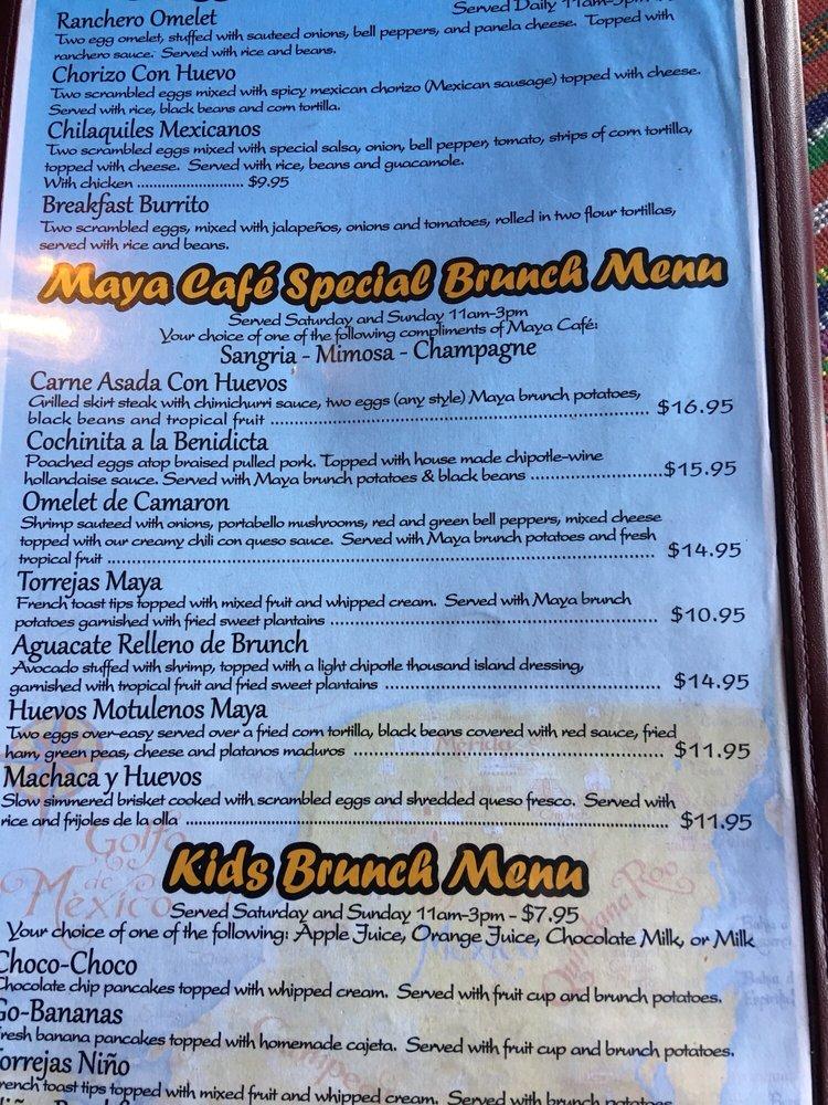 Menu at Maya Cafe, Fishkill