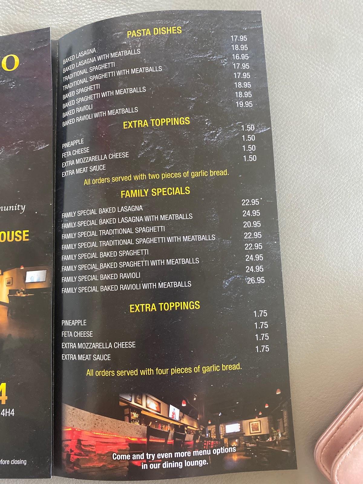 Menu at San Remo Restaurant, Port Coquitlam