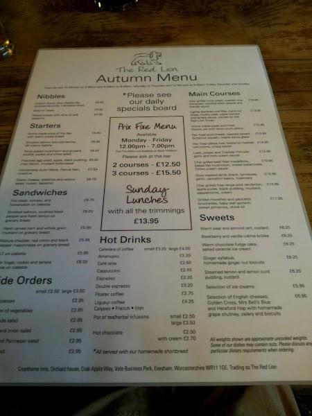 Menu at The Red Lion Inn pub & bar, Long Compton
